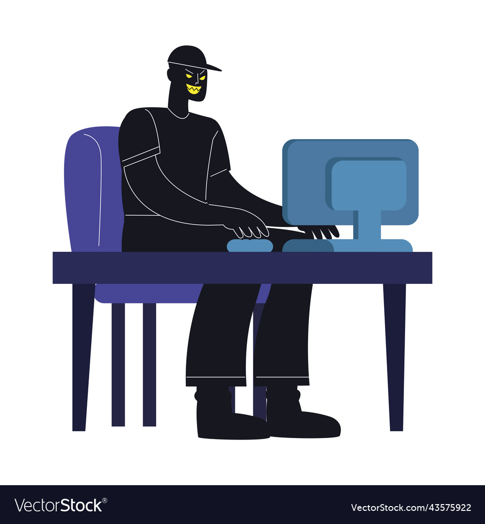 Hacker silhouette using desktop Royalty Free Vector Image