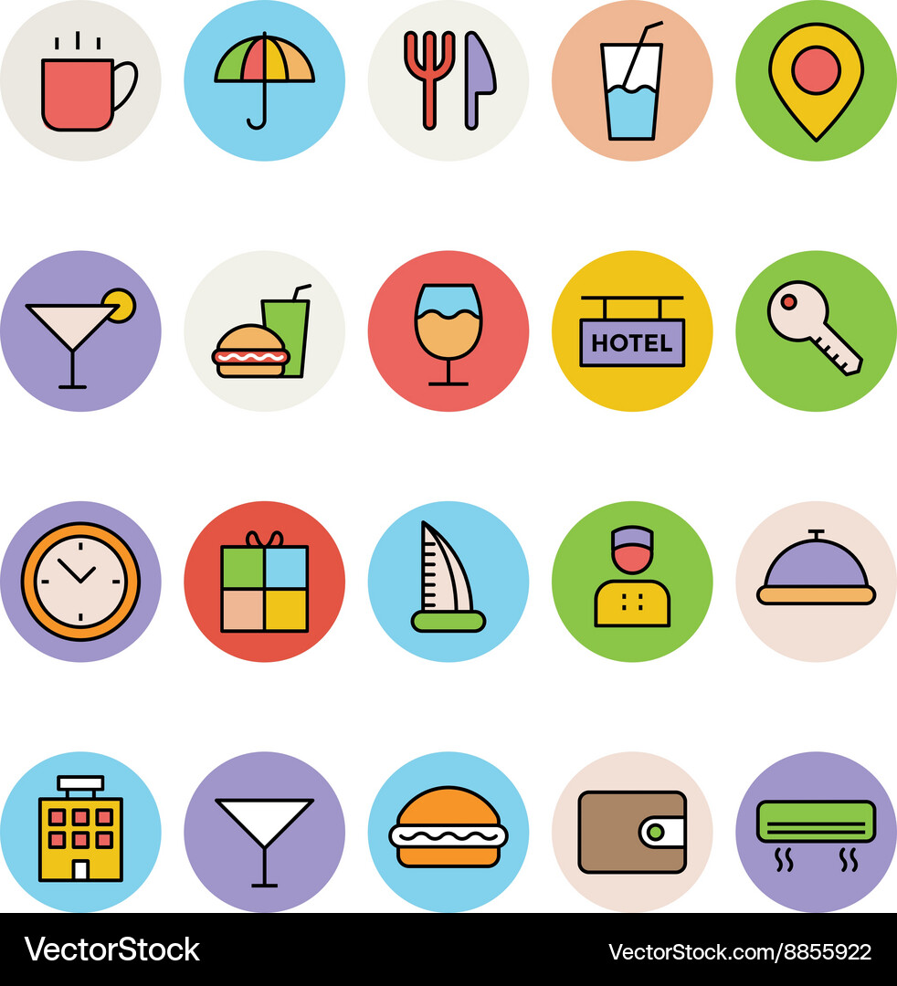Hotel and restaurant colored icons 1 Royalty Free Vector