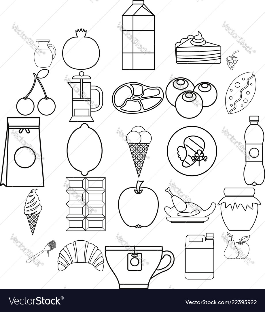Nutrition icons set outline style Royalty Free Vector Image