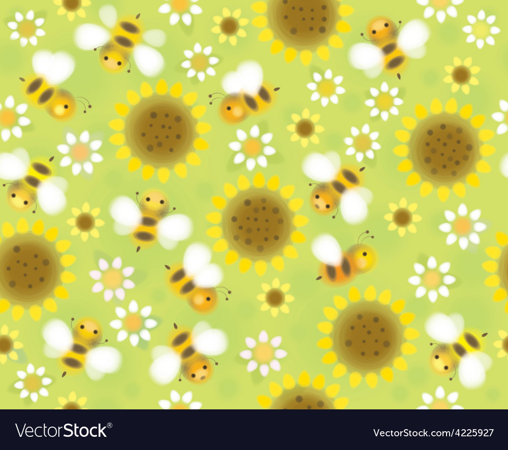 Bees flowers pattern Royalty Free Vector Image