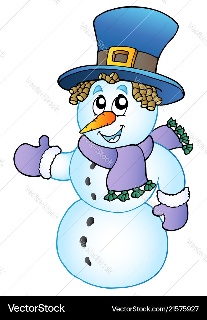 Cartoon snowman with big hat Royalty Free Vector Image