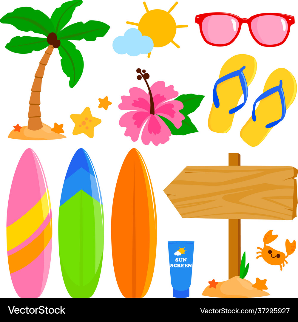 Colorful summer surfing collection Royalty Free Vector Image
