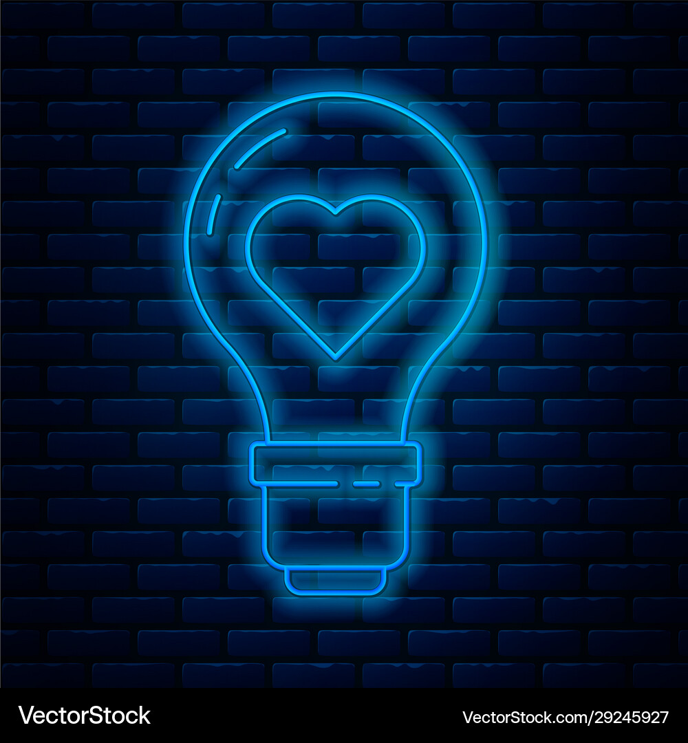Glowing neon line heart shape in a light bulb icon