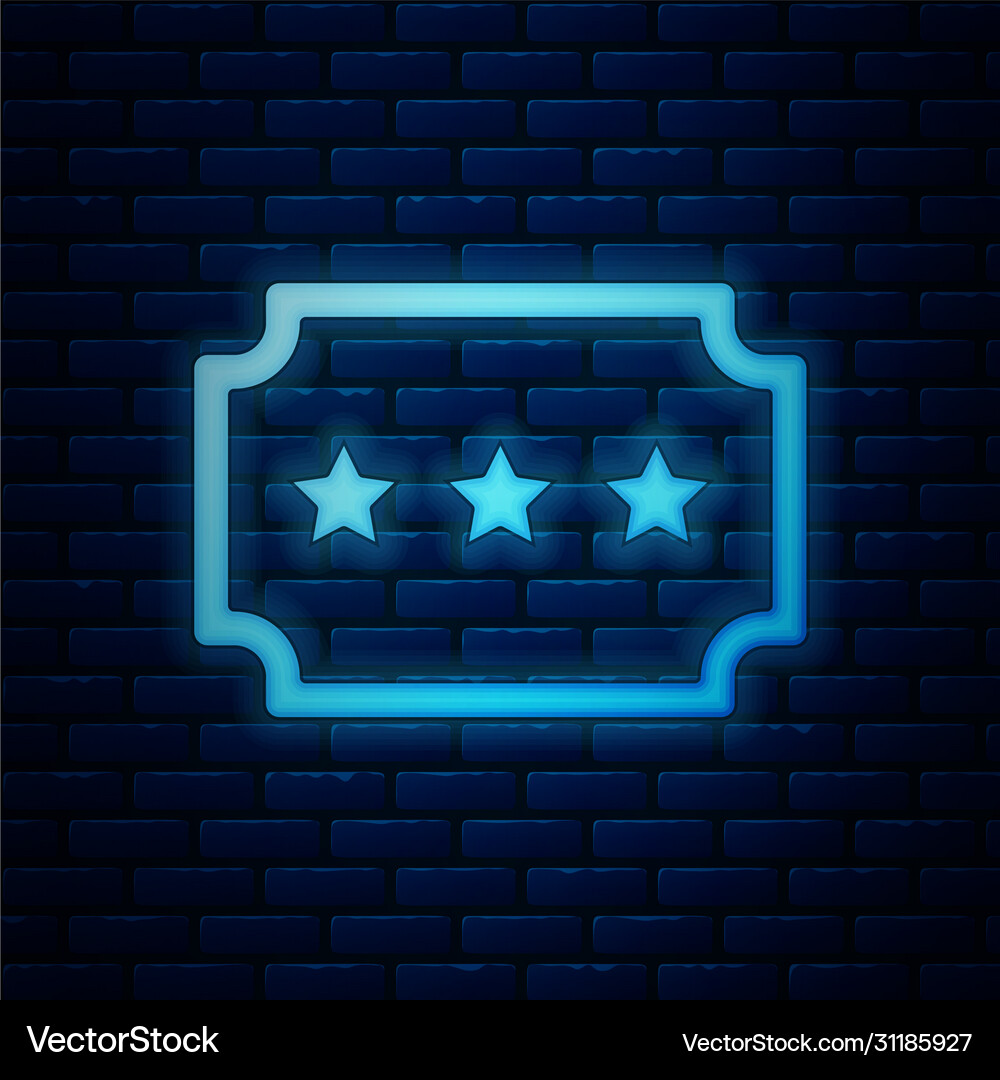 Glowing neon ticket icon isolated on brick wall Vector Image