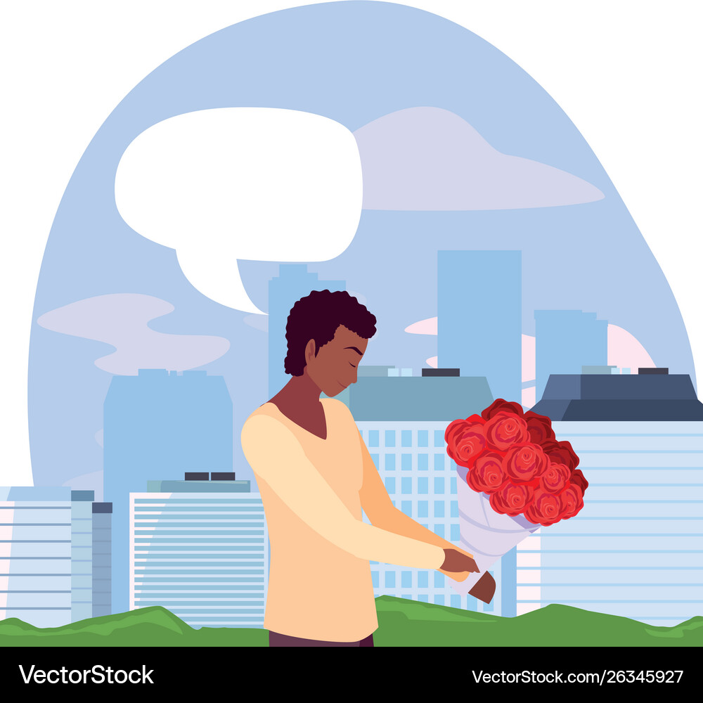 Man holding bouquet flower romantic Royalty Free Vector