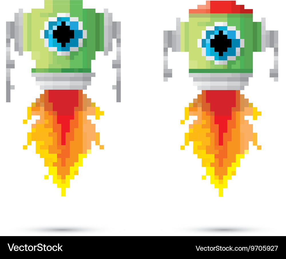 Pixel style green robot set Royalty Free Vector Image