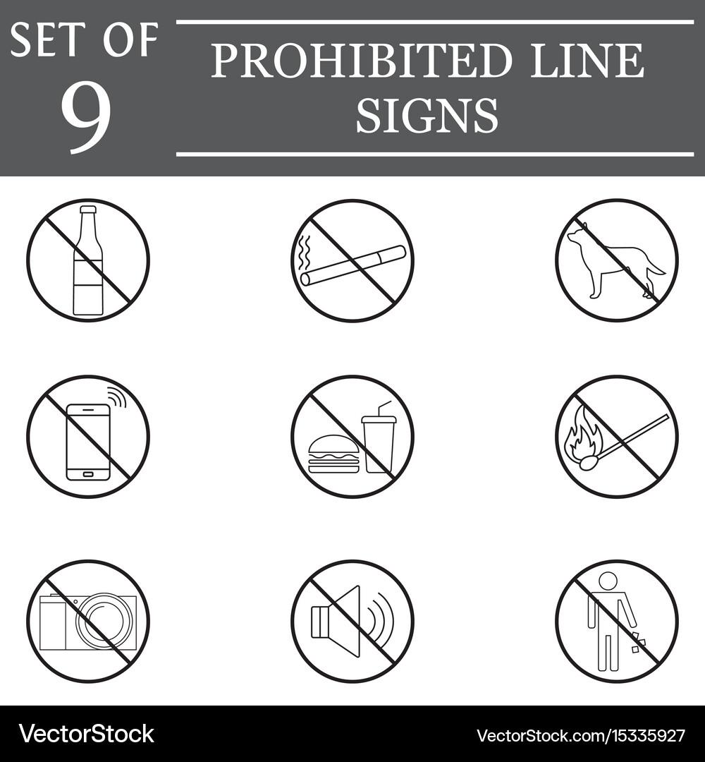Prohibited line icon set forbidden symbols Vector Image