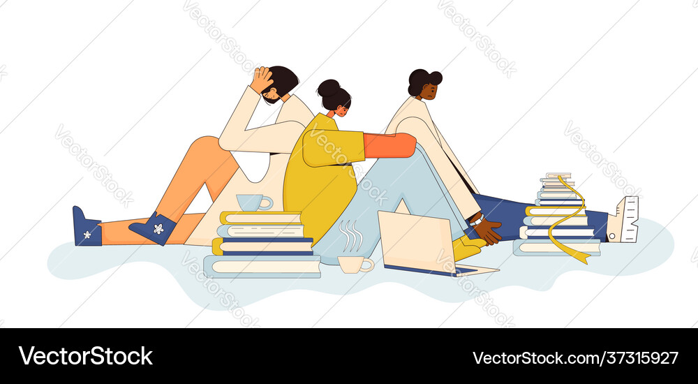 Tired students young people bored from prepare Vector Image