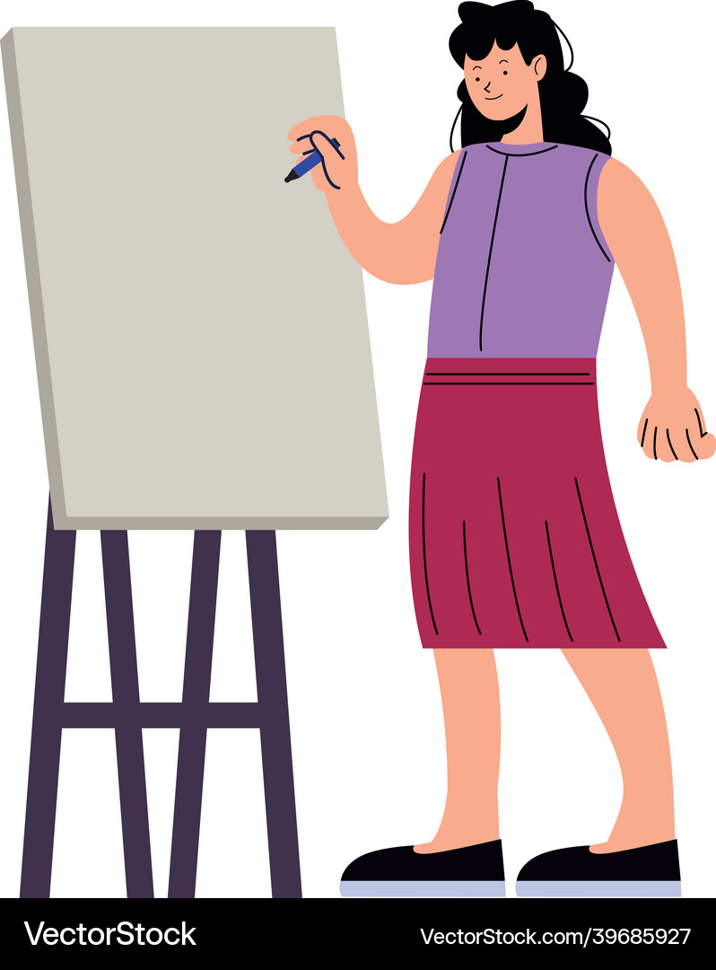 Woman writing in paperboard Royalty Free Vector Image