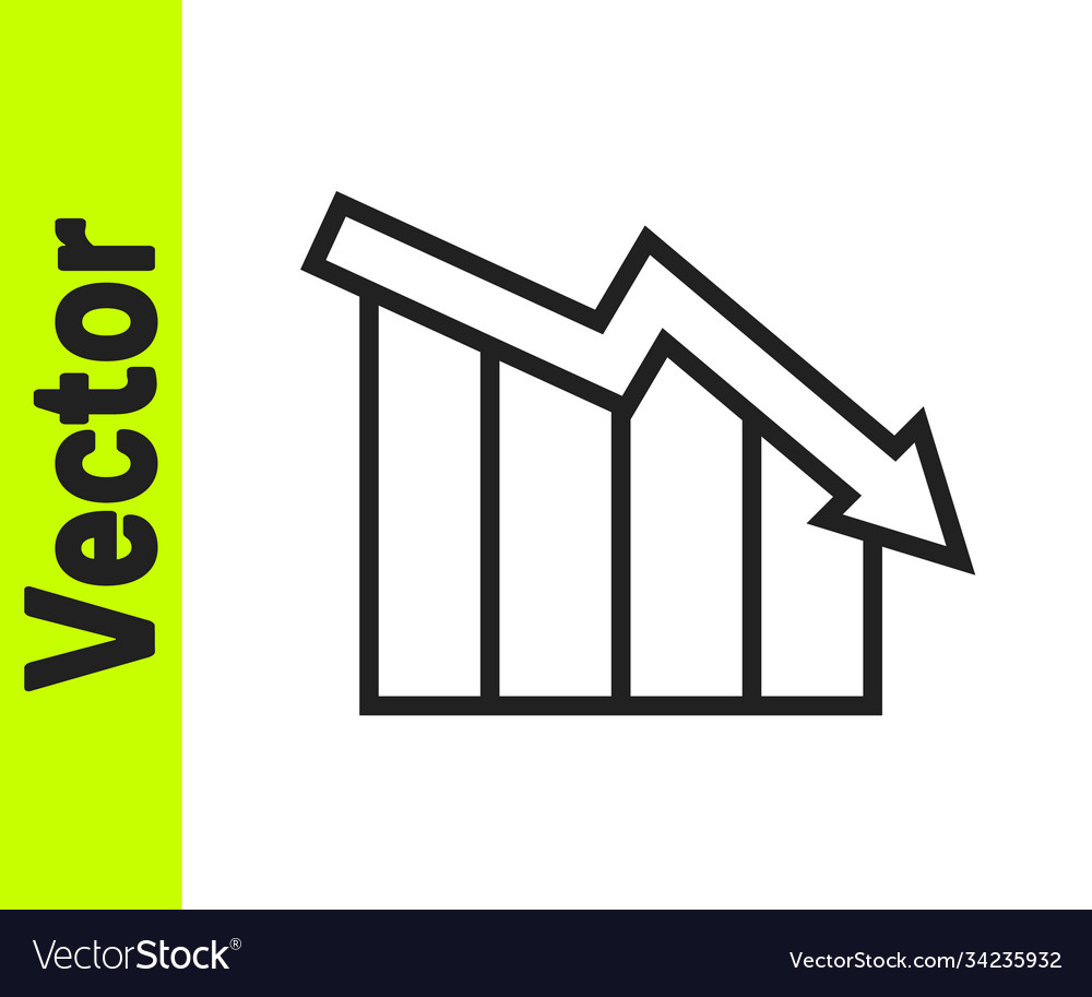 Black line financial growth decrease icon isolated