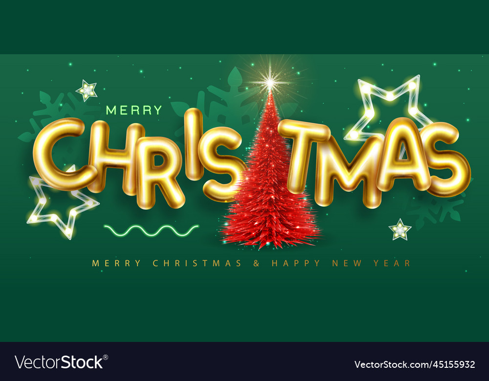 Christmas holiday poster with 3d chromic letters Vector Image