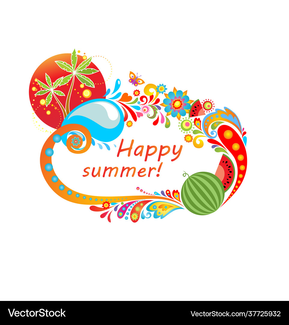 Colorful summery frame with watermelon and palms Vector Image
