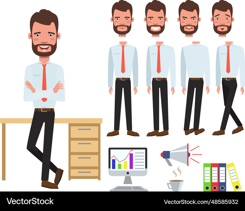 Male office manager at desk character set Vector Image
