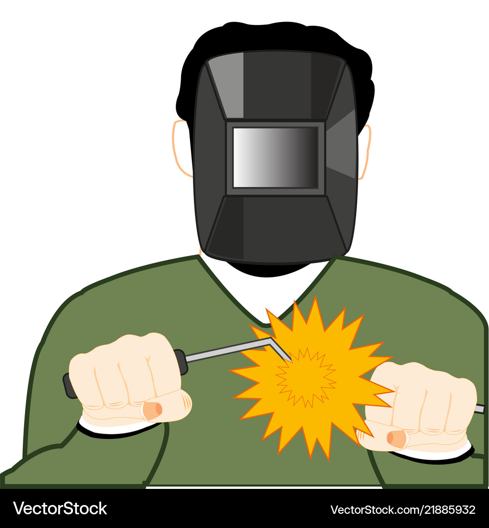 Man welder in mask works with welding Royalty Free Vector