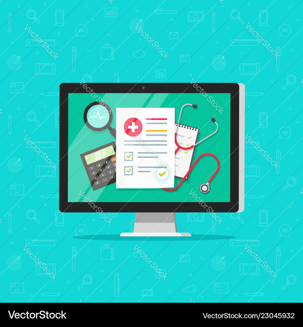 Medical online research report on computer Vector Image