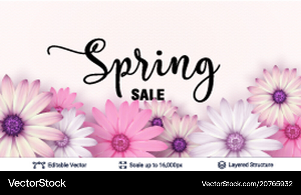 Spring season flowers and sale text Royalty Free Vector