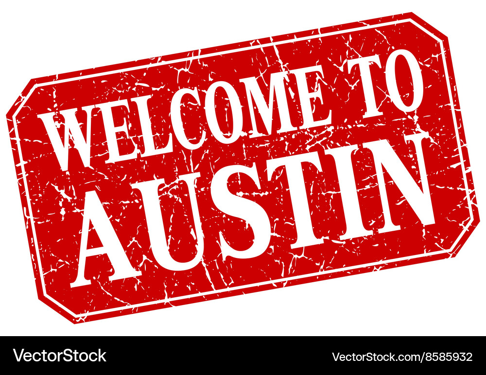 Welcome to austin red square grunge stamp Vector Image