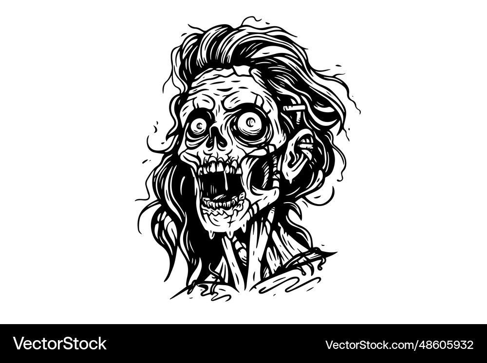 Zombie head or face ink sketch walking dead hand Vector Image