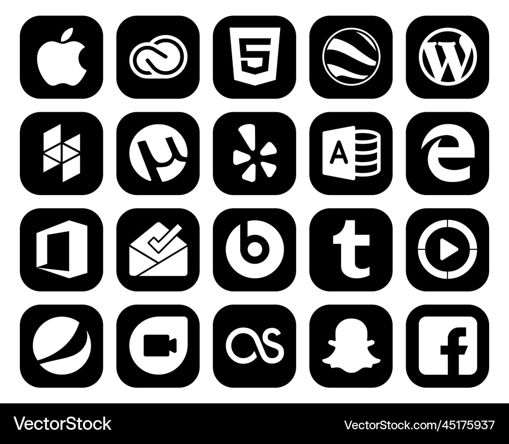 20 social media icon pack including windows media Vector Image