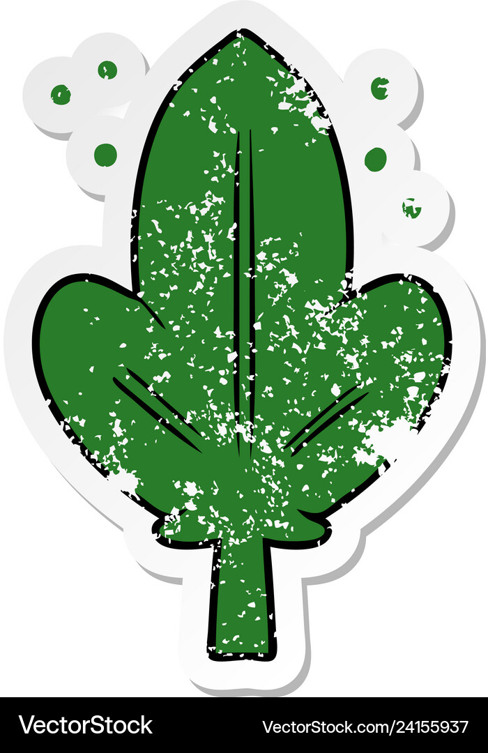 Distressed sticker of a cartoon leaf Royalty Free Vector