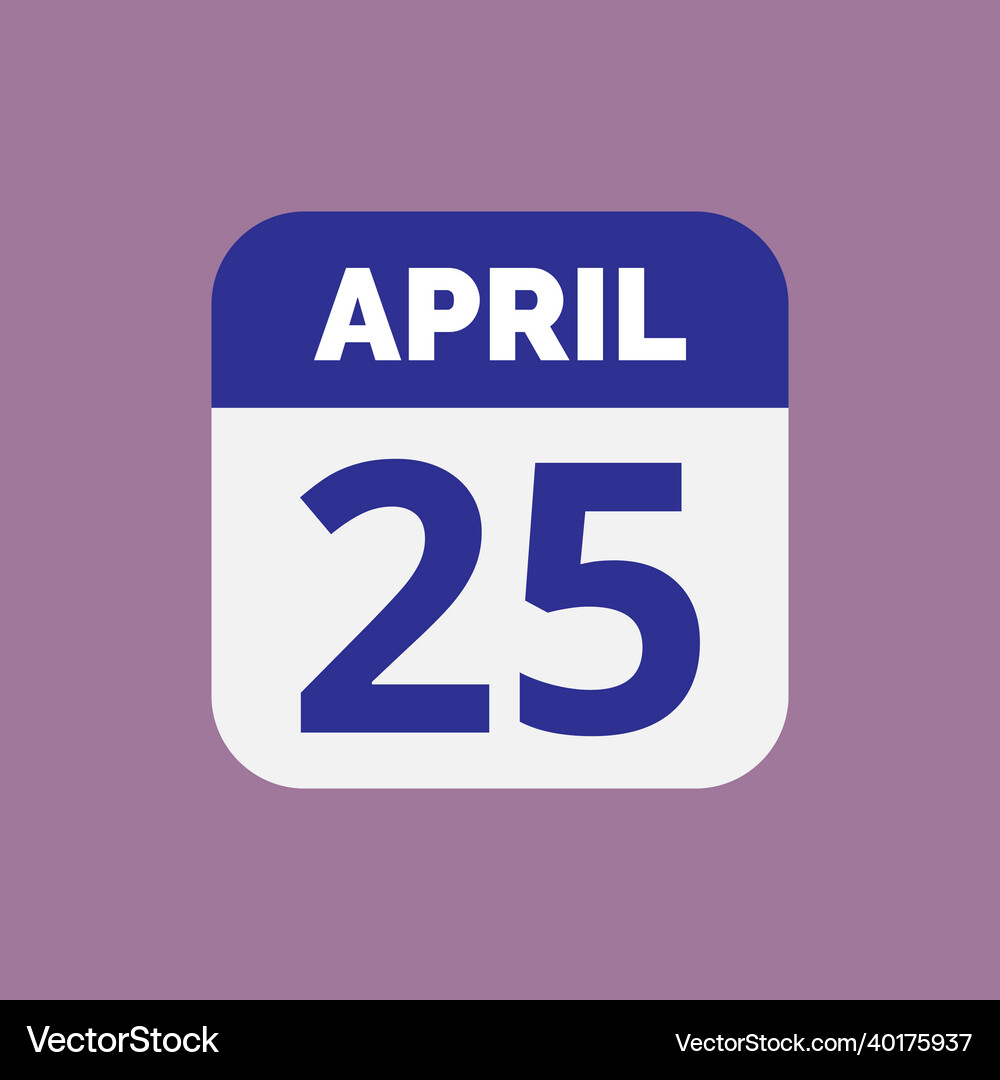 Flat april 25 calendar date icon stock Royalty Free Vector