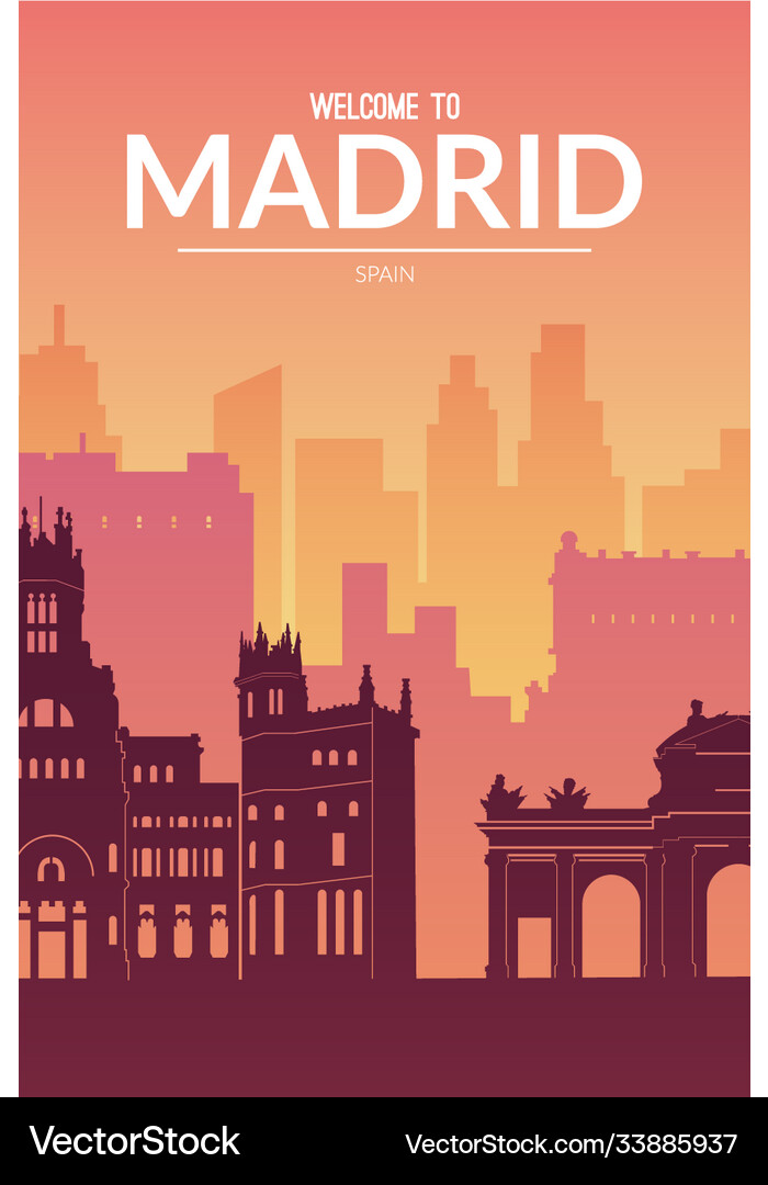 Madrid spain famous city scape view background Vector Image
