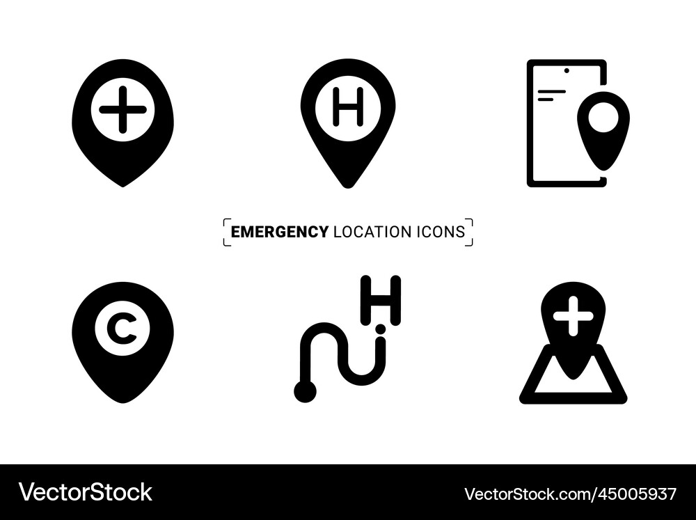 Medical emergency location icon set Royalty Free Vector