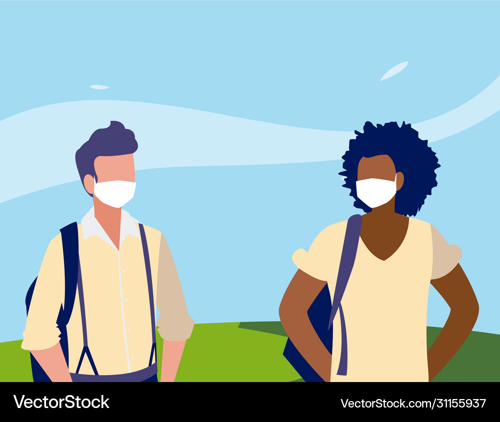 Men avatars with masks outside design Royalty Free Vector