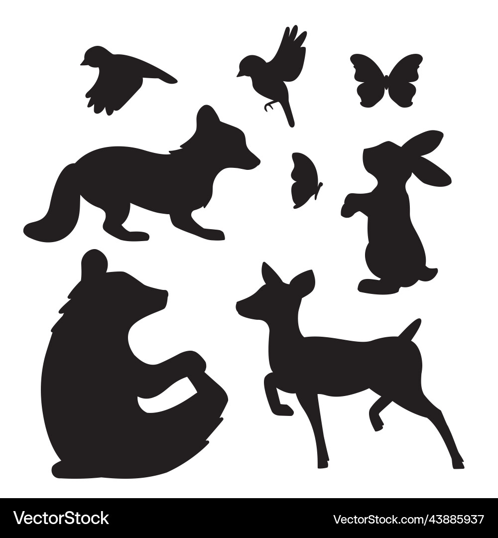 Silhouette of forest animals Royalty Free Vector Image