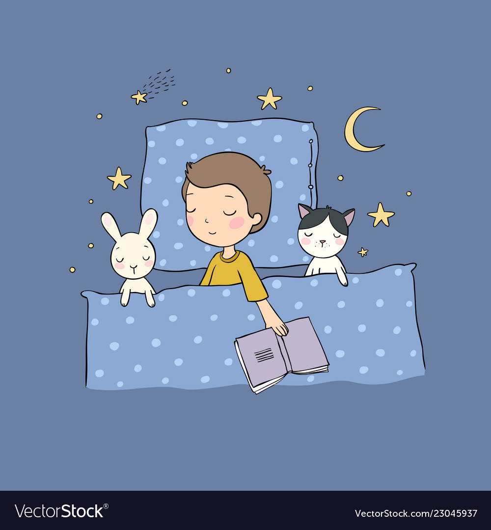 Sleeping boy bain bed with toys time to sleep Vector Image