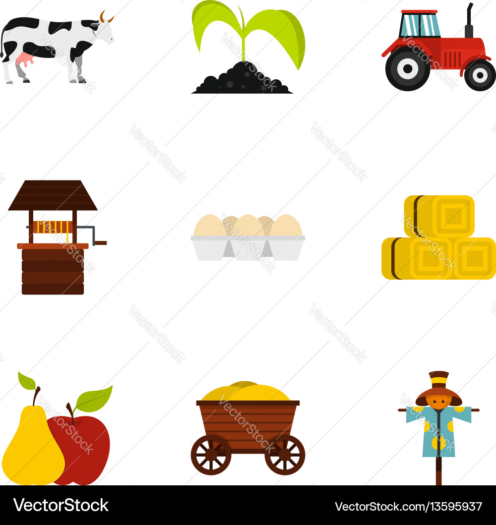 Village icons set flat style Royalty Free Vector Image