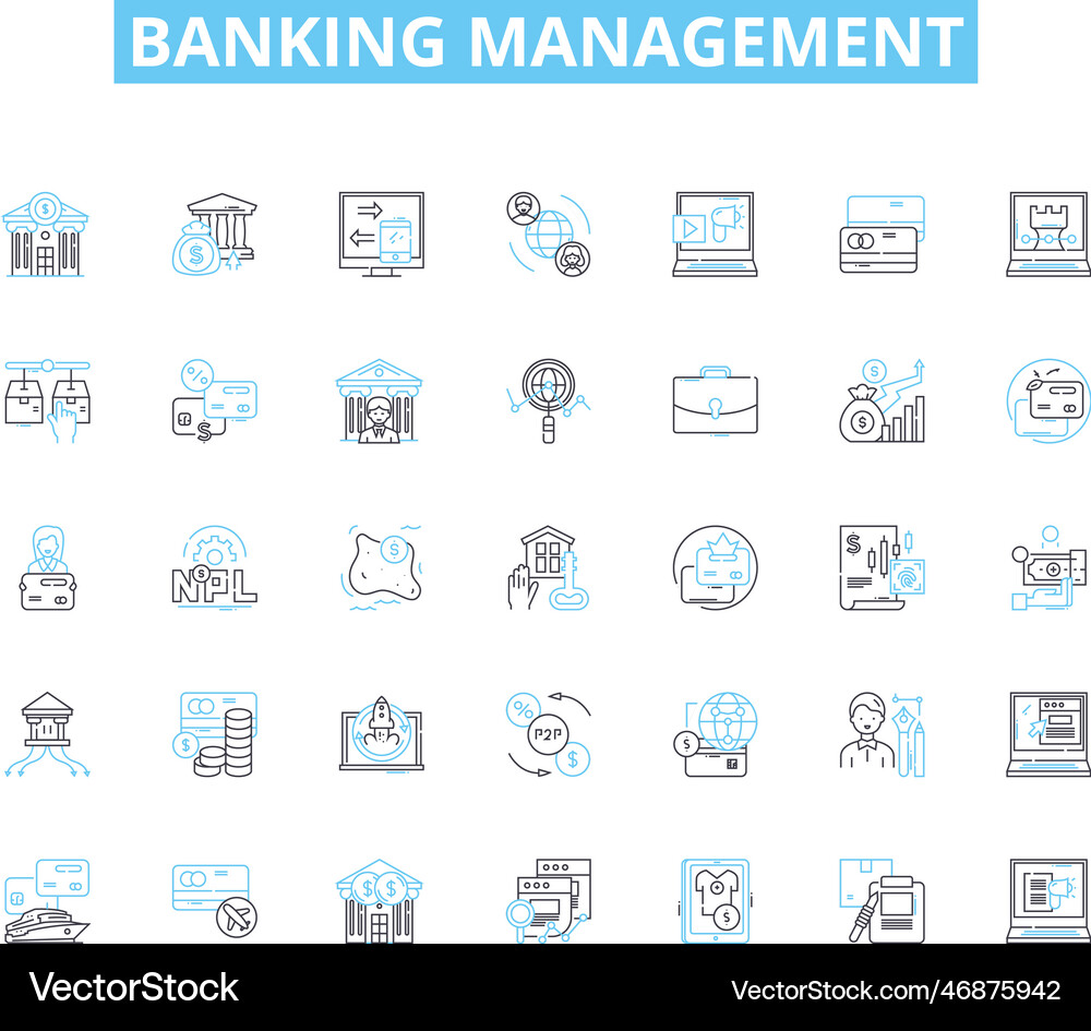 Banking management linear icons set funds loans Vector Image