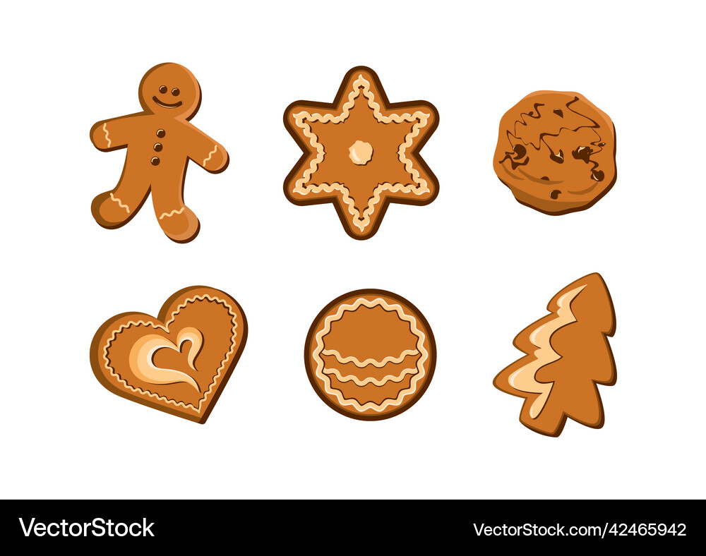 Christmas gingerbread cookies icon set Royalty Free Vector