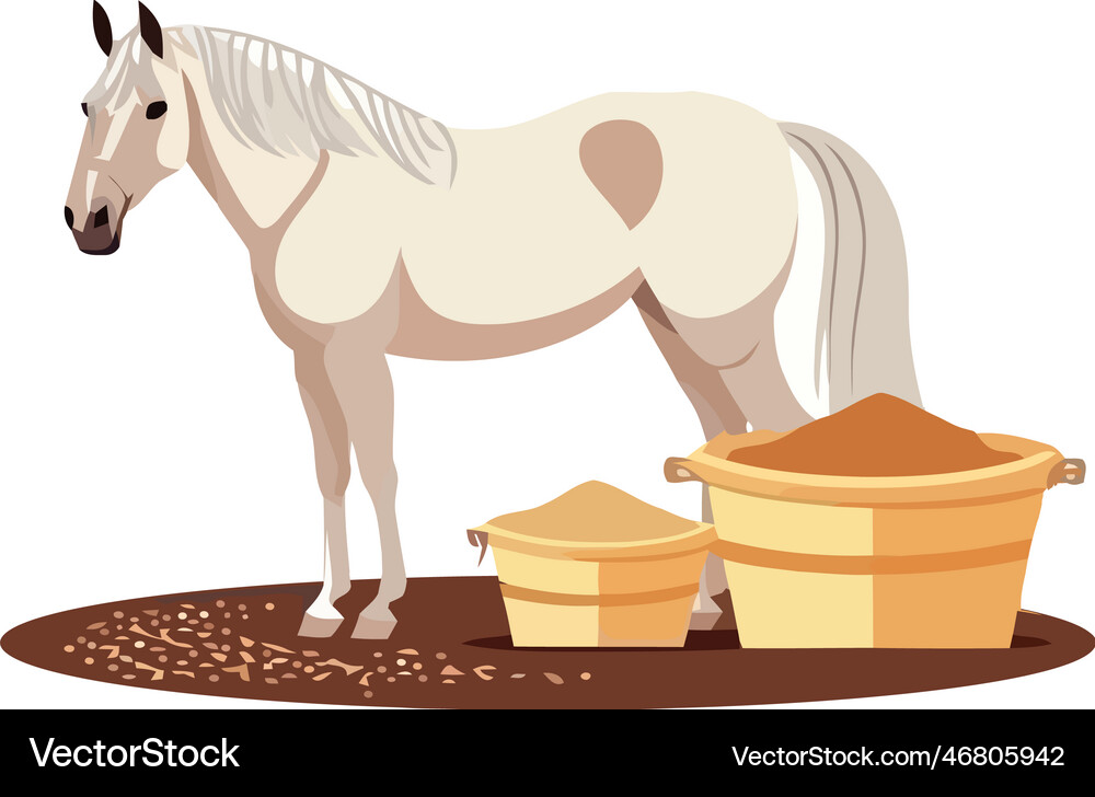 Cute mare with food in baskets Royalty Free Vector Image
