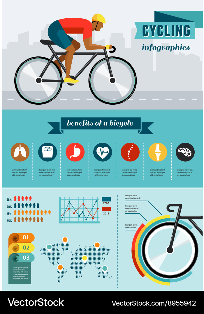 Cyclist riding on bicycle infographics Royalty Free Vector