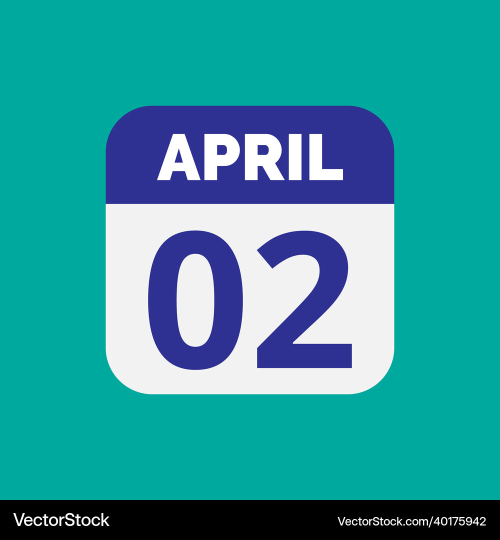 Flat april 2 calendar date icon stock Royalty Free Vector
