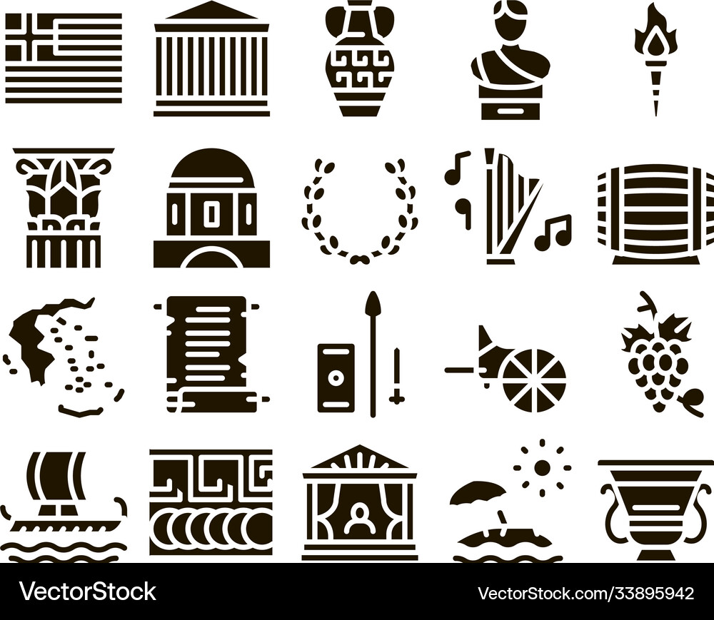 Greece country history glyph set Royalty Free Vector Image