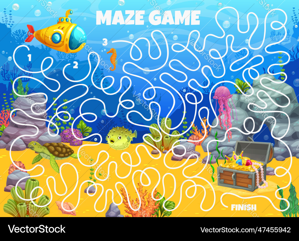 Labyrinth maze game submarine underwater bottom Vector Image