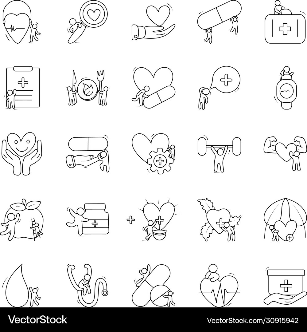 Medical care doodle icons pack Royalty Free Vector Image