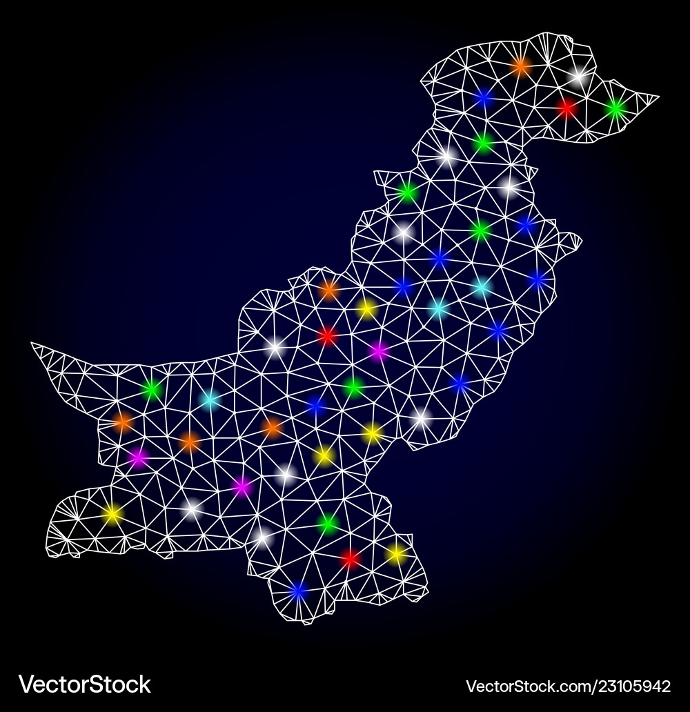 Network mesh map of pakistan with light Royalty Free Vector