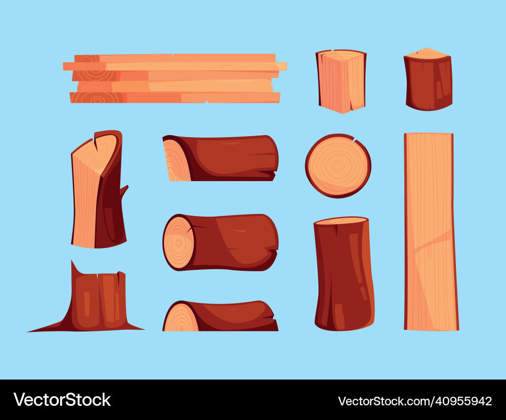 Oak logs wooden production items branches Vector Image