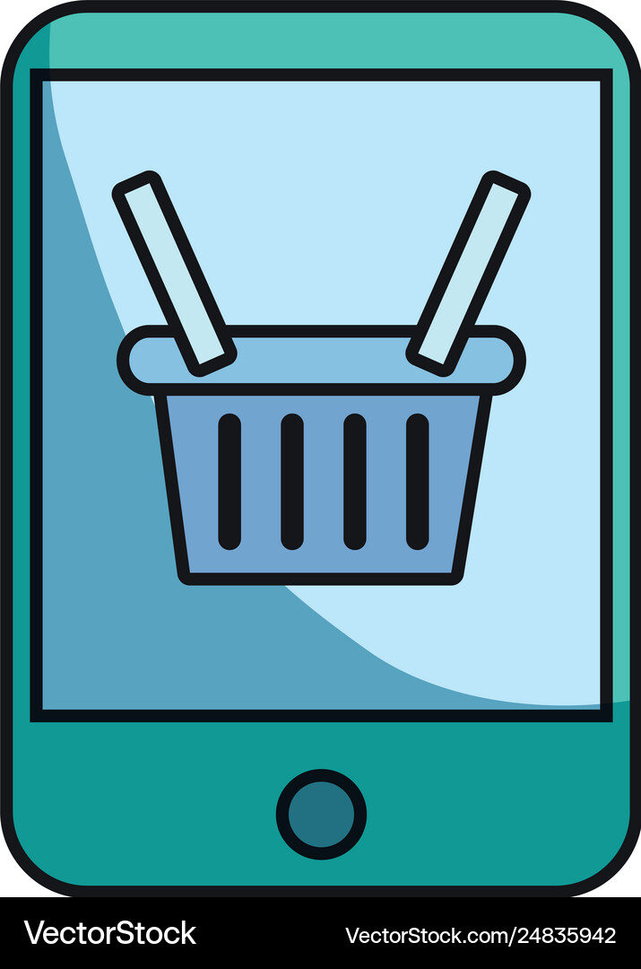Online shopping basket cellphone Royalty Free Vector Image