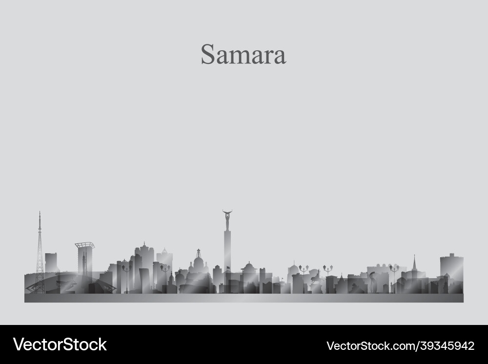 Samara city skyline silhouette in a grayscale Vector Image