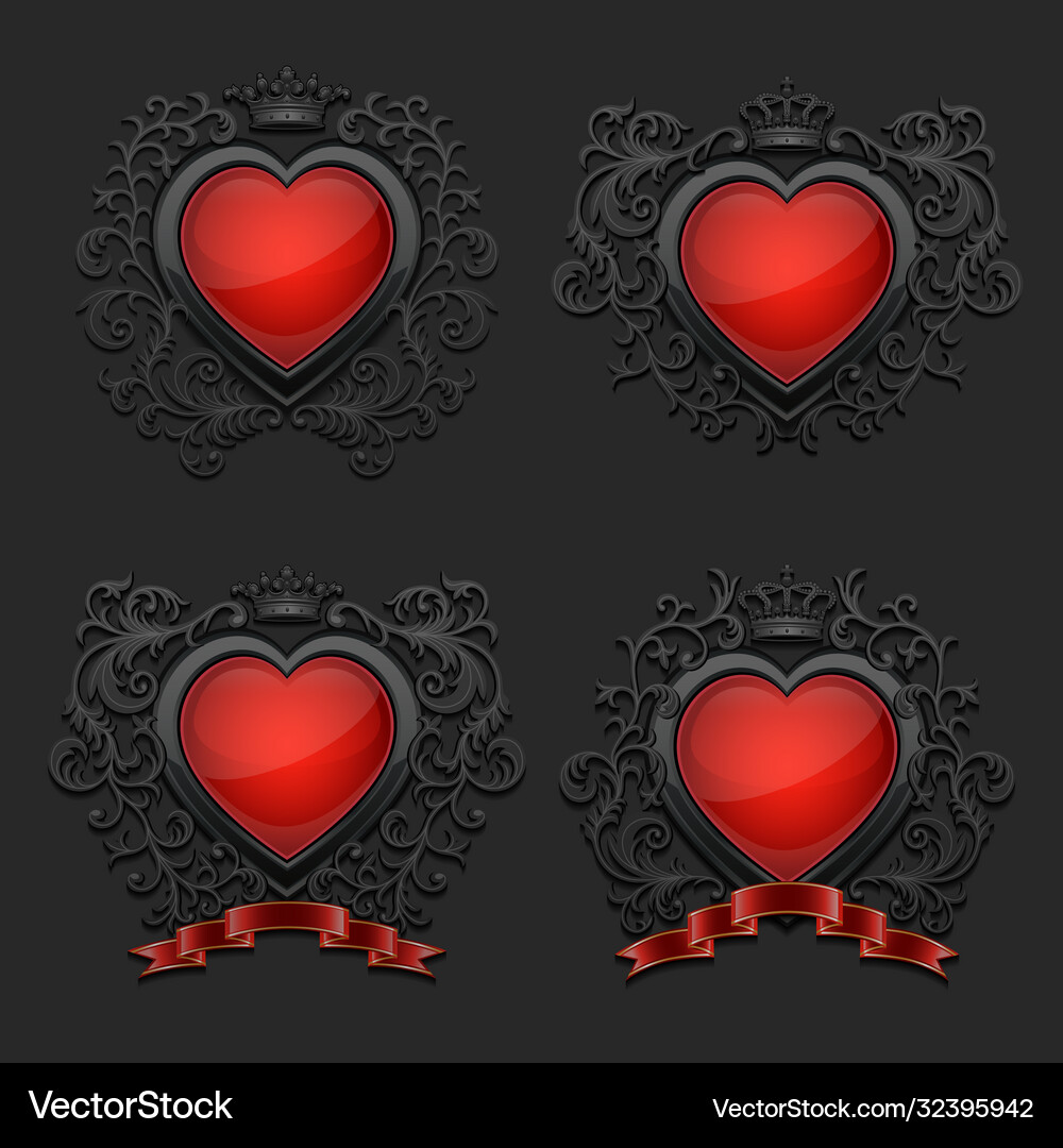 Set with glossy hearts coat arms Royalty Free Vector Image