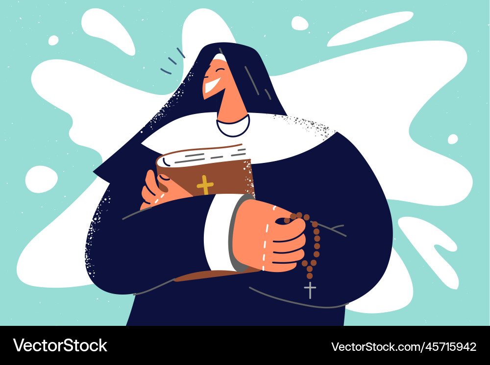 Smiling nun with rosary and beads Royalty Free Vector Image