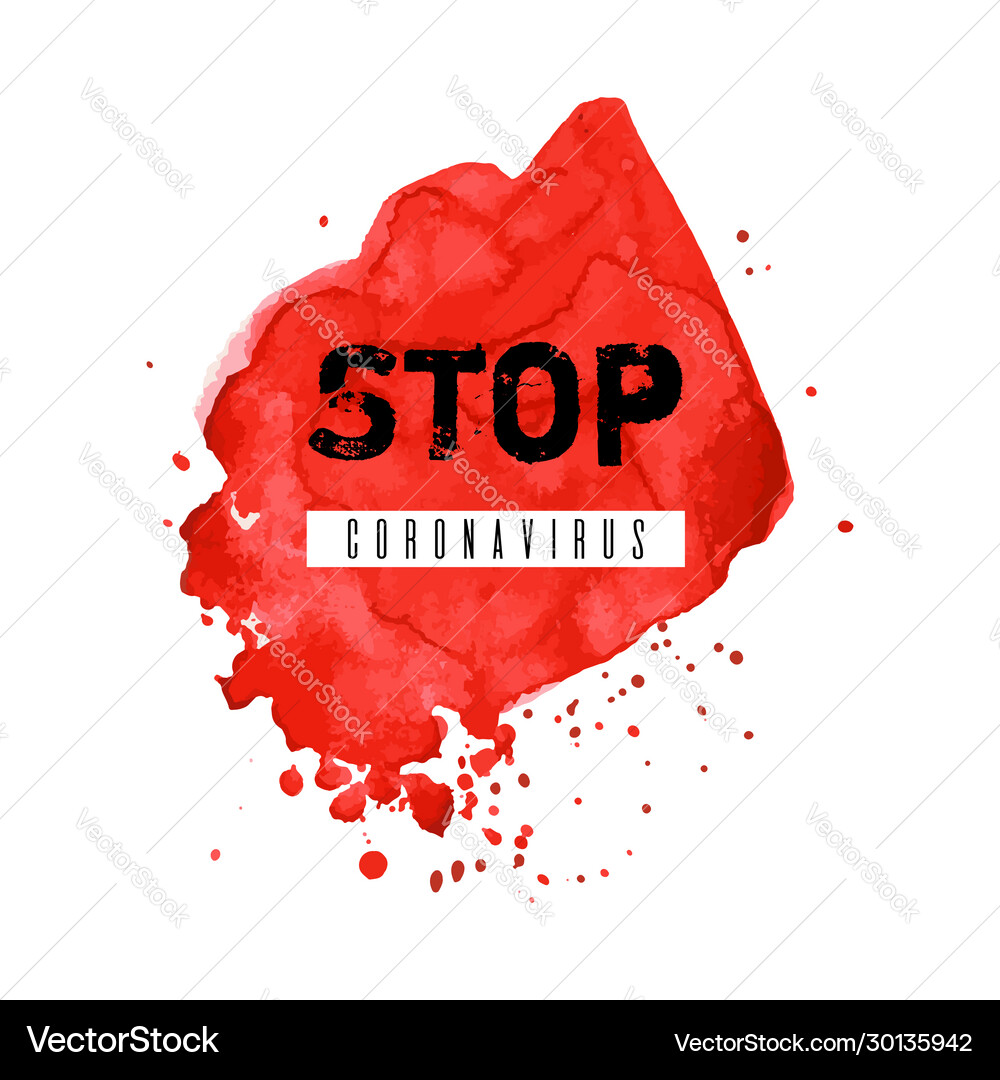 Stop coronavirus ink watercolor icon Royalty Free Vector