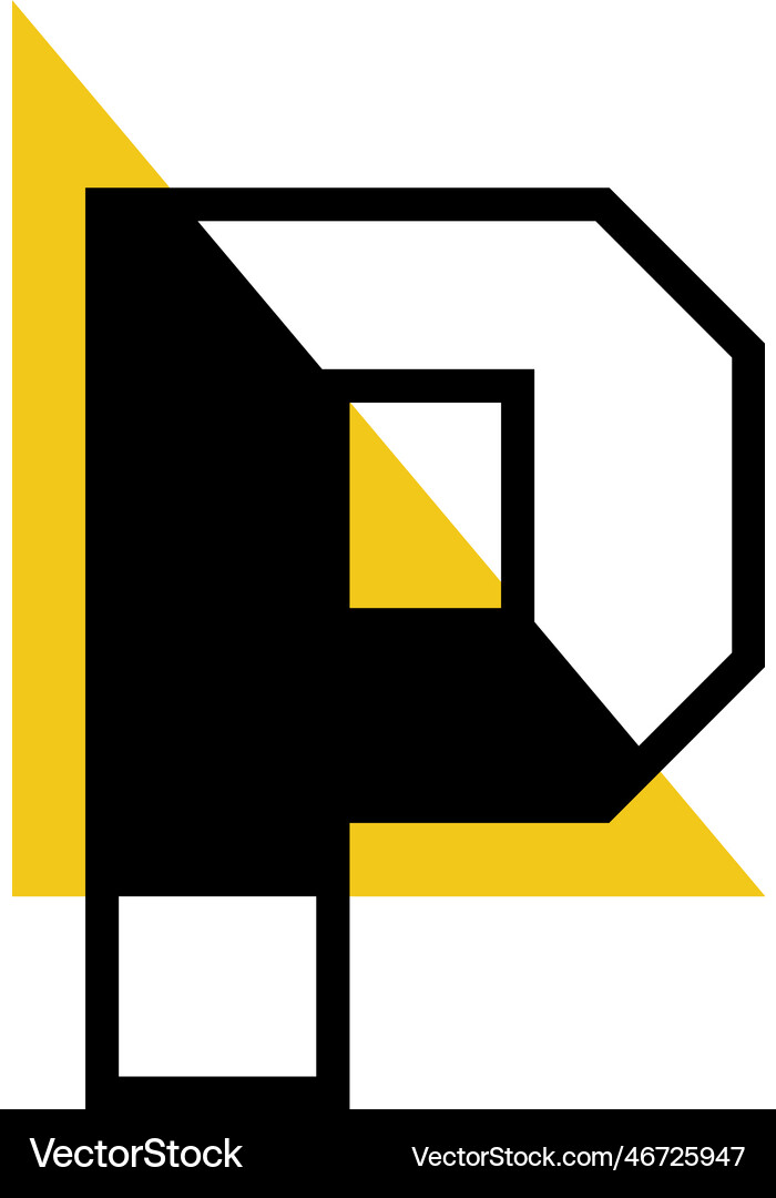 Alphabet letter p with yellow triangle shape as Vector Image