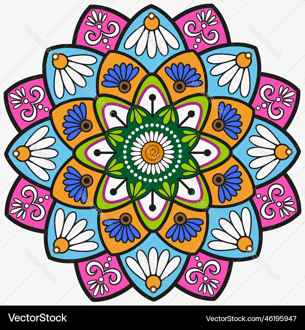 Colorful flower mandala isolated Royalty Free Vector Image