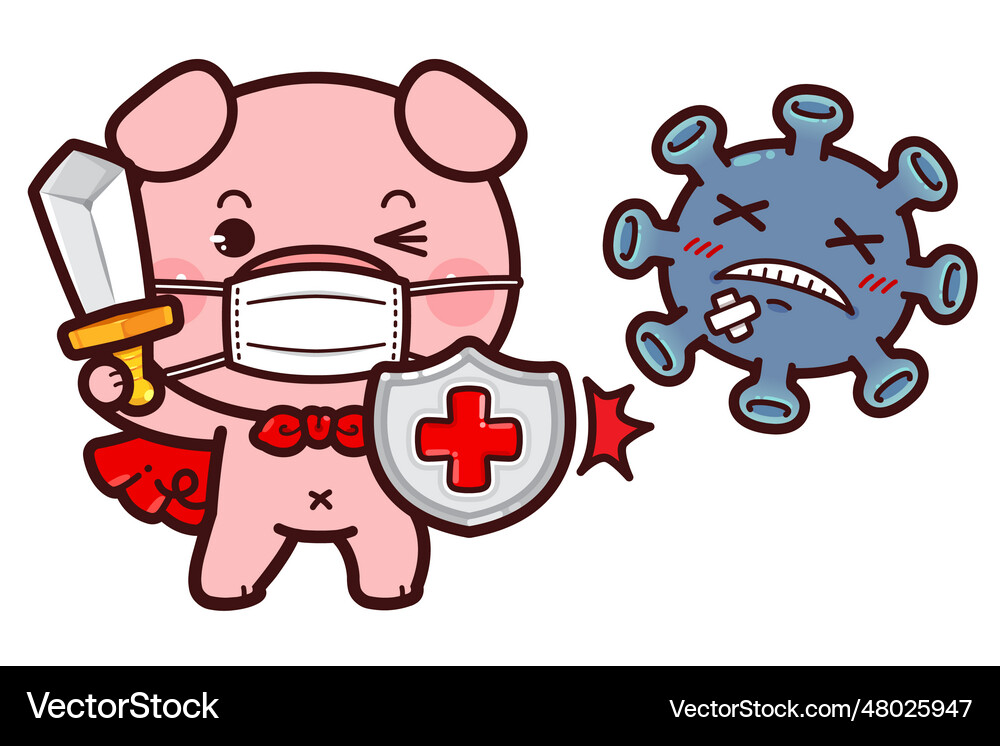 Cute little pig fighting virus Royalty Free Vector Image
