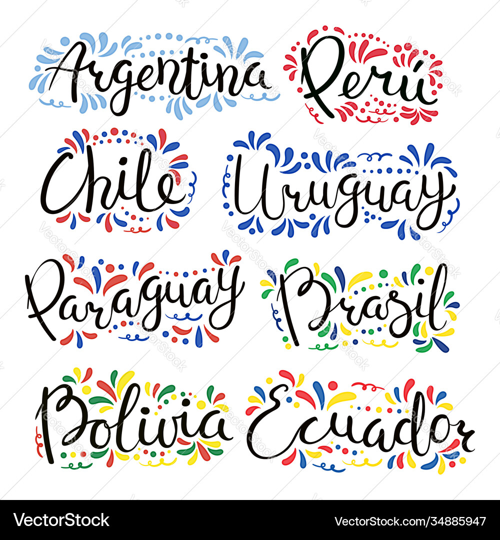 Latin american countries lettering Royalty Free Vector Image